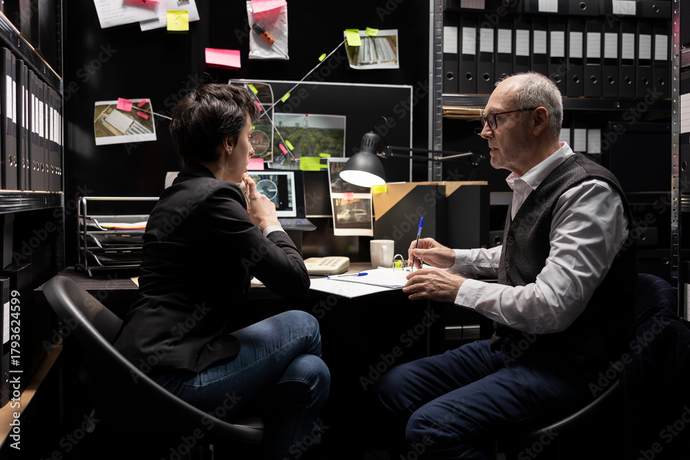 Team of two private detectives investigating an organized crime case ...