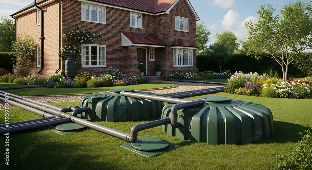 Sustainable water management system with underground rainwater tanks in ...