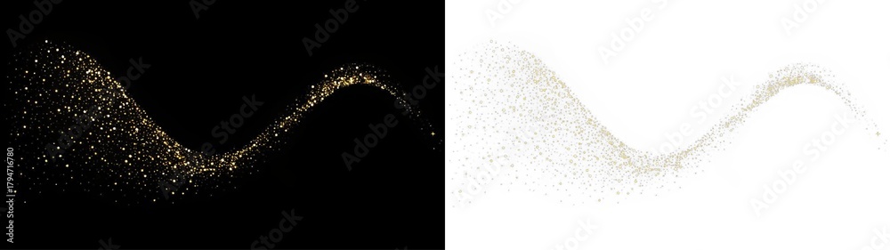 Golden particle stream. Soft curved trail with bright glowing dust on ...