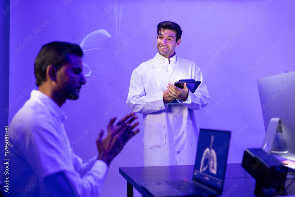 Hispanic man doctor teaching, Medical Training Presentation. Hospital ...