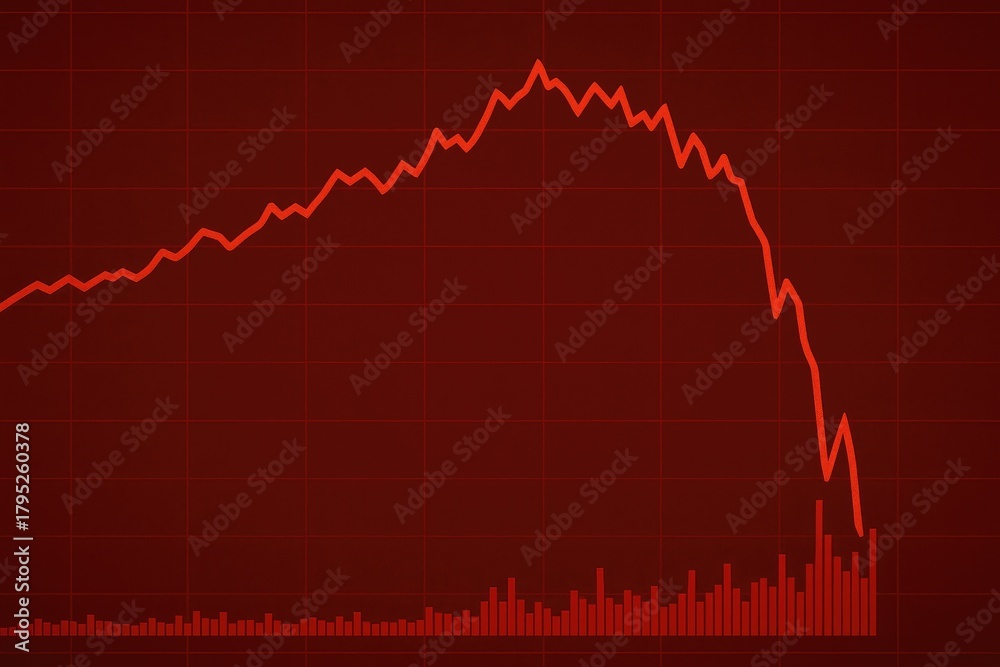 Stock market crash chart shows downward trend and declining values ...