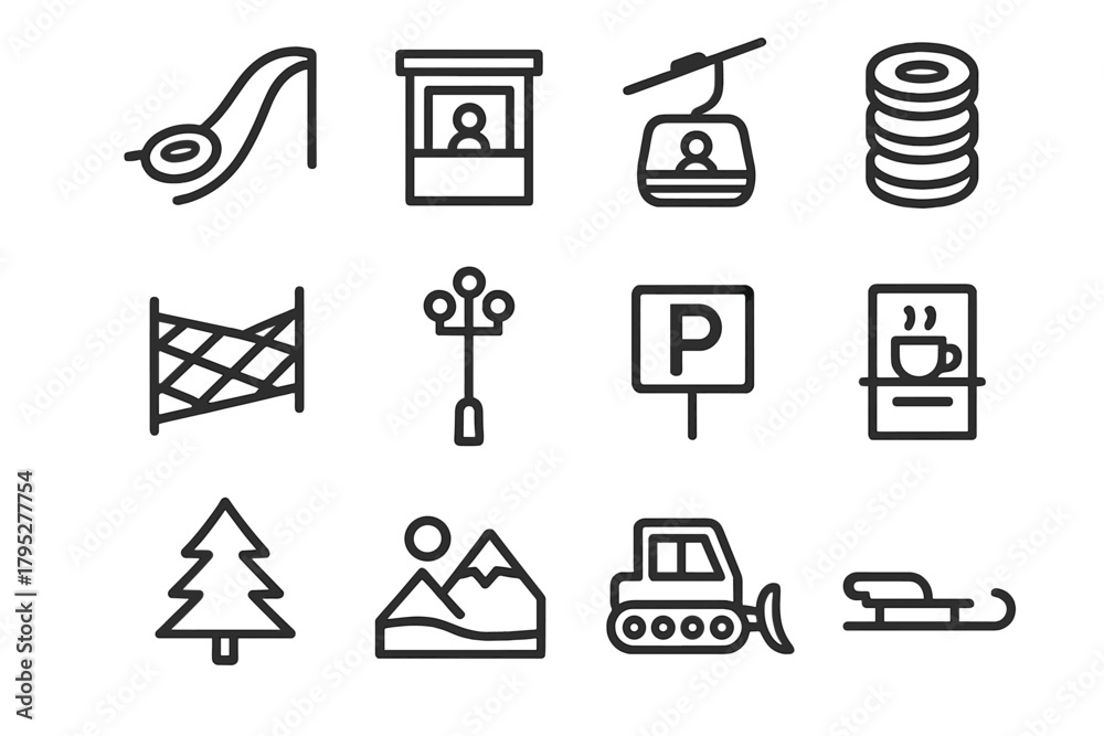 Stock-Vektorgrafik „Winter Park Icons. Winter Park Icons linear icons ...