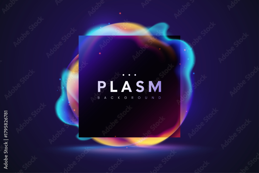 Square black text box surrounded by colored flames with fluid light ...