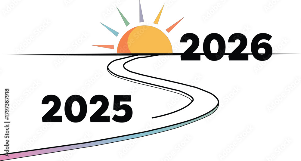 2025 to 2026 Transition Path — Minimalist New Year Progress Vector ...