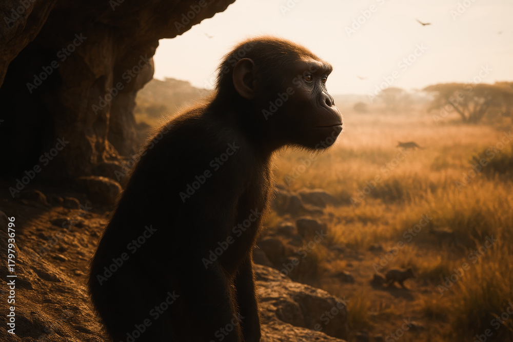 prehistoric humans and early hominins, showing stages of human evolution, ancient ancestors ...
