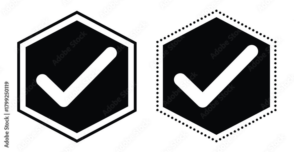 Vector de Stock Hexagonal checkmark icons with white tick symbol ...