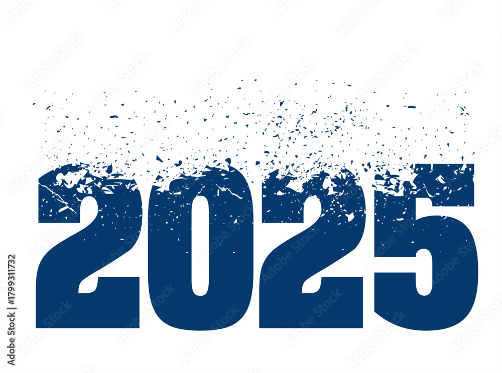 2025 is leaving. Crumbling numbers. Small particles. The 2025 shatters ...