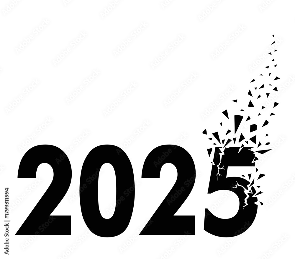 2025 is leaving. Crumbling numbers. Small particles. The 2025 shatters ...