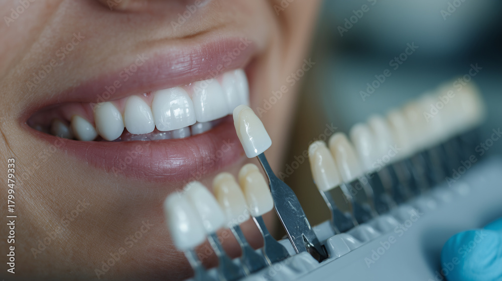 Stock-Foto „Professional dental comparison scene with shade guide tabs ...