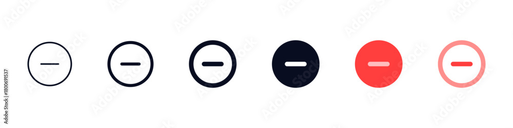 Minus remove icon set , stop sign. horizontal line, dash inside a ...