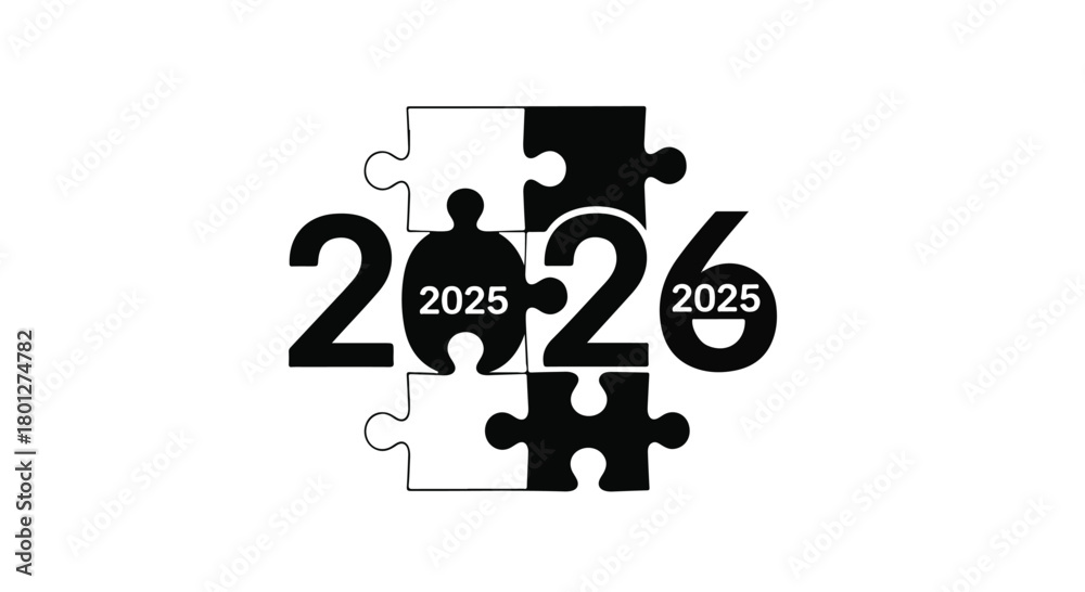 Vector de Stock Puzzle pieces forming the year 2026, with 2025 ...