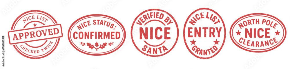 Vintage red rubber nice list approval stamps featuring santa ...