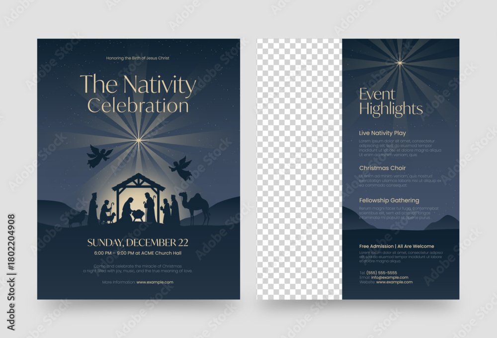 Christmas Nativity Flyer Template with Holy Family Silhouette and Event ...