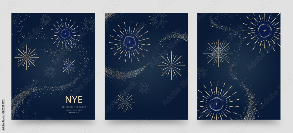 Elegant NYE Poster Banner Flyer Invite Vector Templates with Gold ...