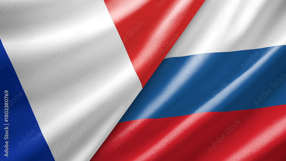 France and Russia two national flags filling the entire frame, close-up ...