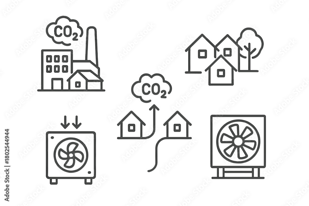 Community-Scale Carbon Capture. Line style icons of carbon capture ...