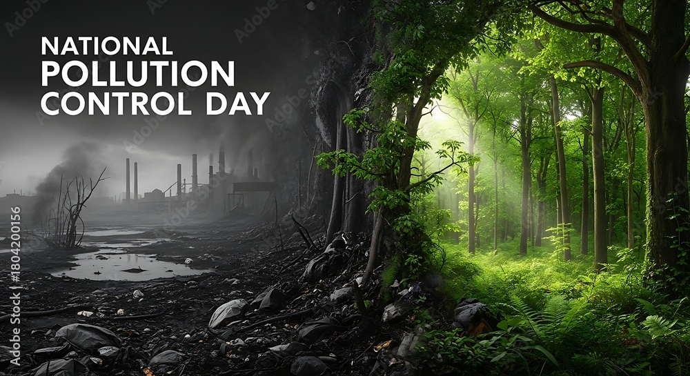 National pollution control day illustration with half polluted ...