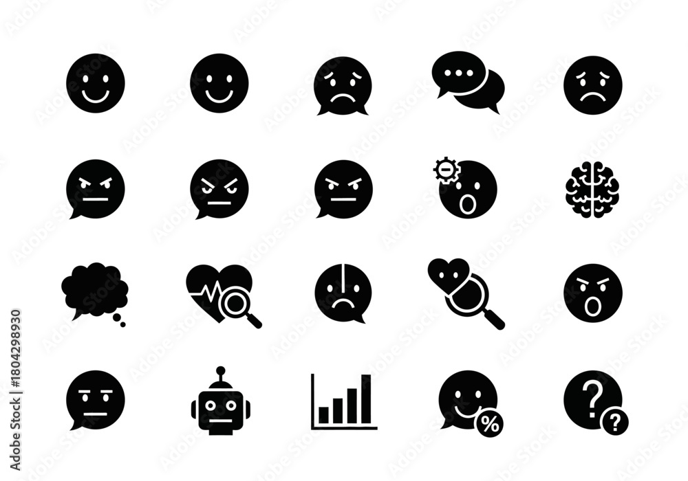 Set of solid glyph icons for user experience, depicting emotions ...
