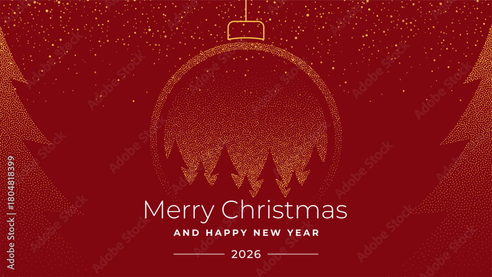 Merry Christmas and Happy New Year 2026 red background with dotted gold ...