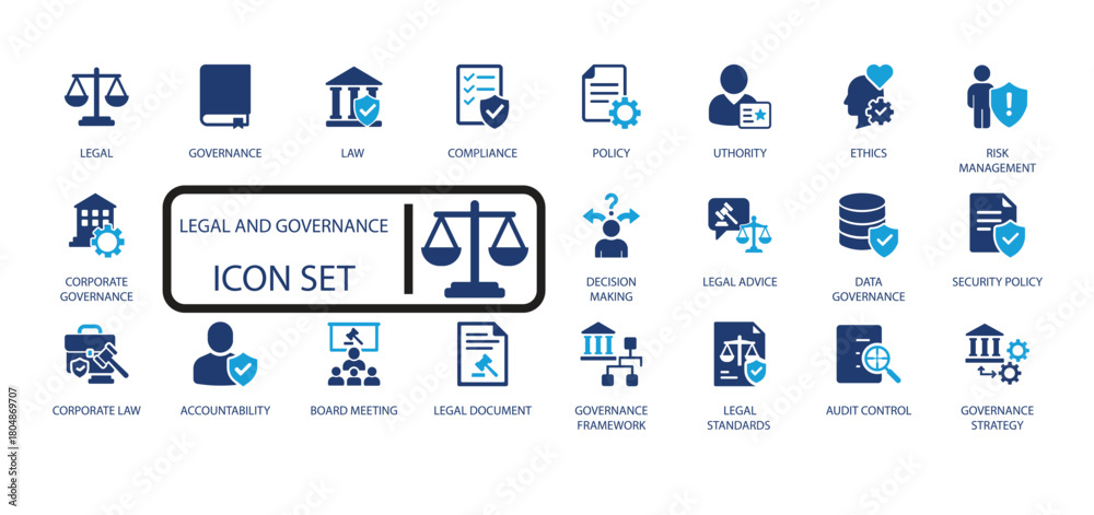 Law, Governance, and Compliance icon set. Perfect for legal, audit ...