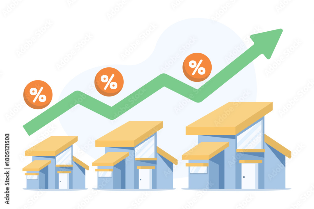 Real estate property growth concept with an upward arrow, illustrating ...