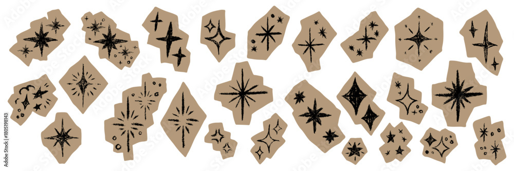 Set of grunge scrapbook star stickers designed as cutout paper shapes ...