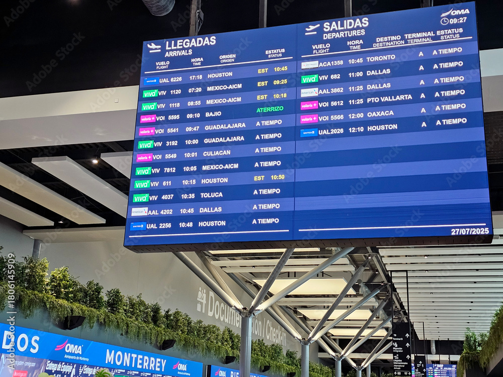 Monterrey, Nuevo Leon, Mexico - Jul 27, 2025: Departure, arrival and ...