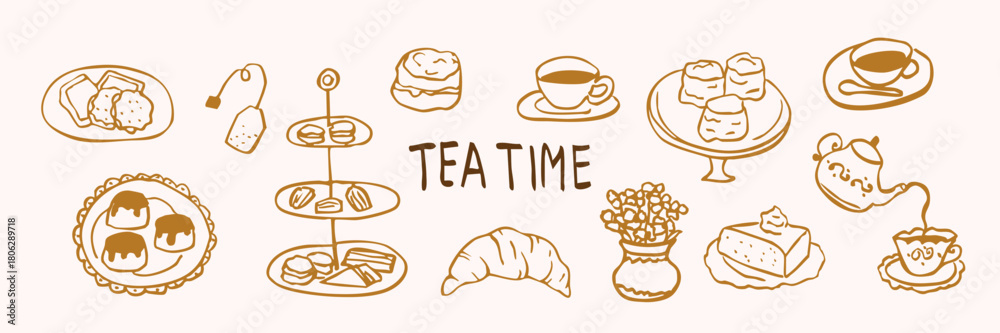 Vector de Stock Hand drawn vintage tea time collection | Adobe Stock