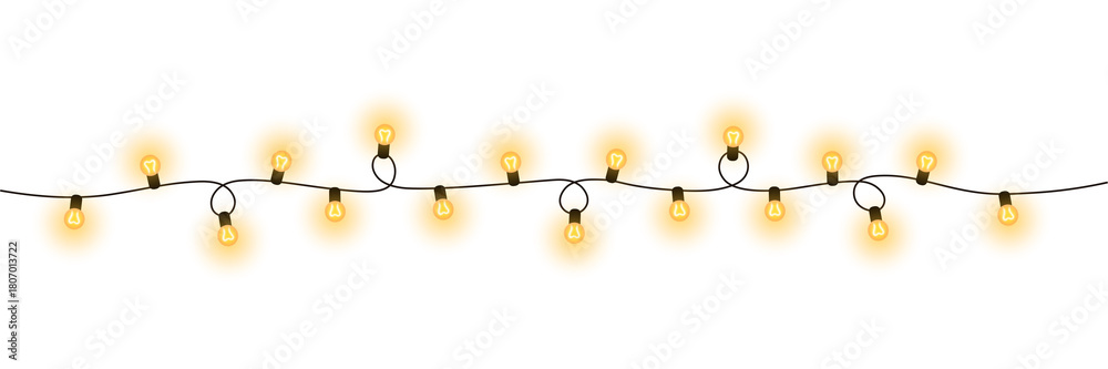 Realistic warm glowing string lights or christmas fairy light overlay ...