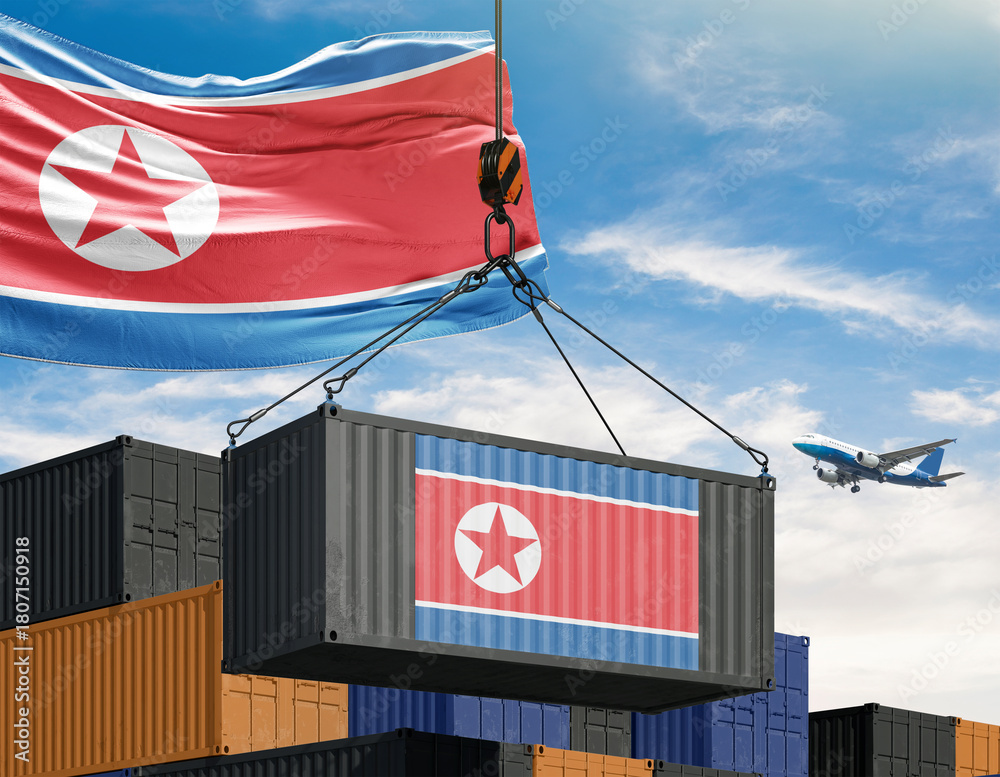 North Korean Shipping: A shipping container, adorned with the national ...