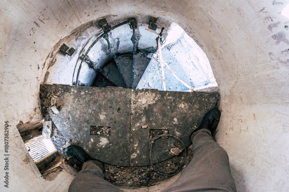 Inside the Historic Water Tower with Riveted Steel Tank, Spiral ...