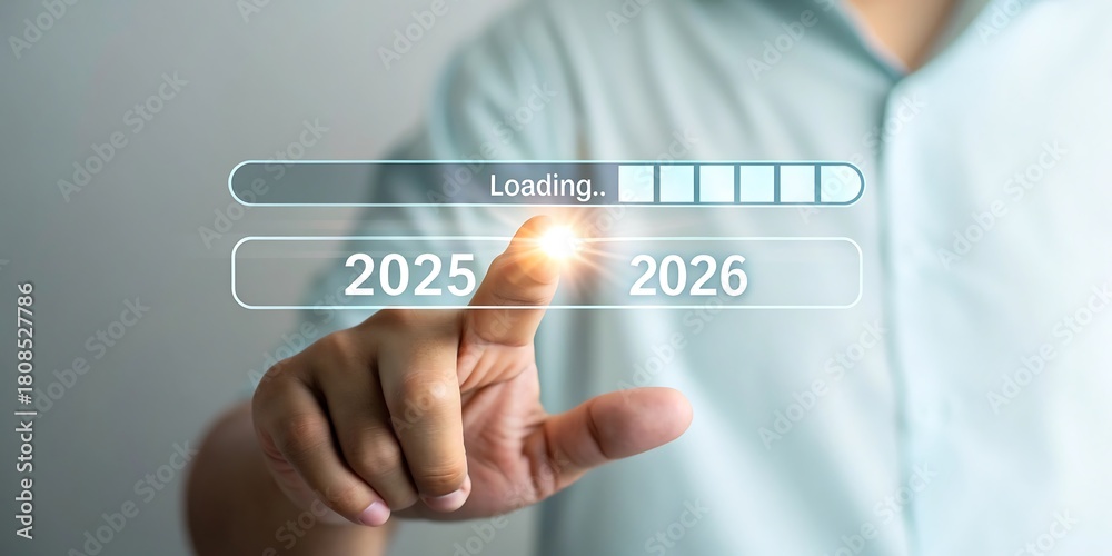Fingertip touches a futuristic progress bar indicating the transition ...