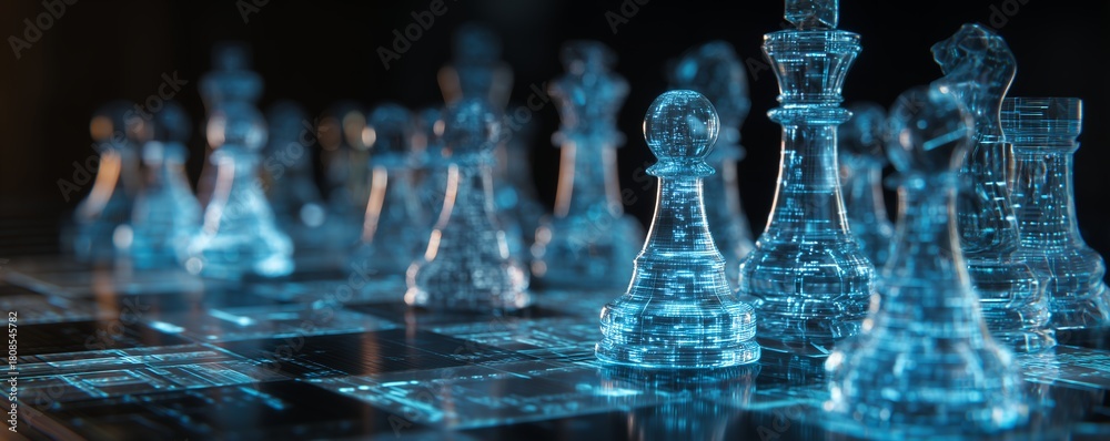 Futuristic chess pieces on a circuit board chessboard, concept for ...