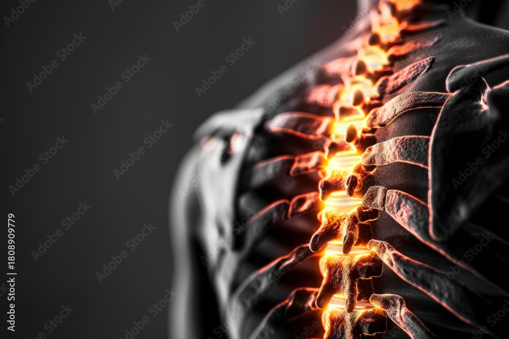 Spinal cord injury causing back pain highlighted in orange on ...