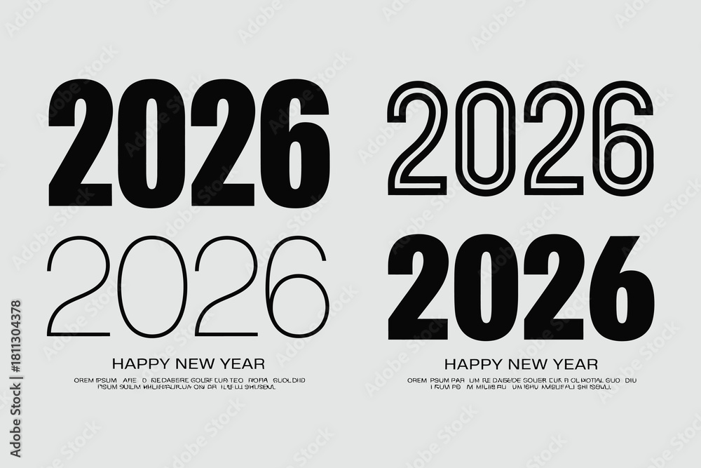 Four different styles of the year 2026 displayed in bold typography for ...