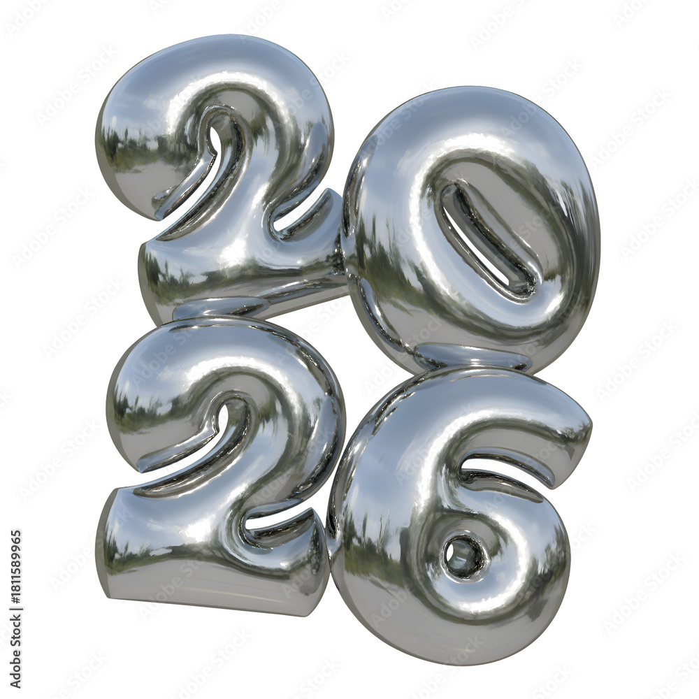 Сhrome realistic 3D text 2026 on a transparent background. Сhrome ...