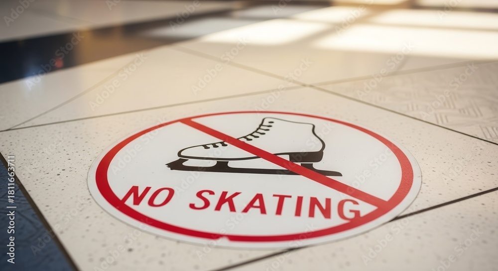 Prohibition Sign Illustrates Skate Free Zone Area Warning on Tiled ...