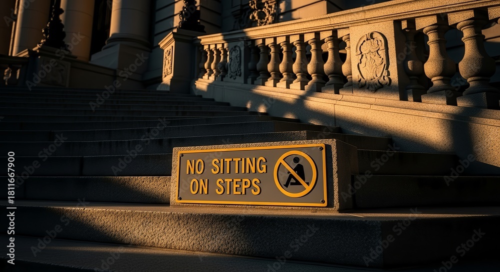 Prohibition Sign on Public Steps: Strict Rules of Conduct and ...