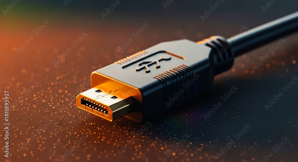 Foto de Stock A close-up view of an HDMI cable displaying cutting-edge ...