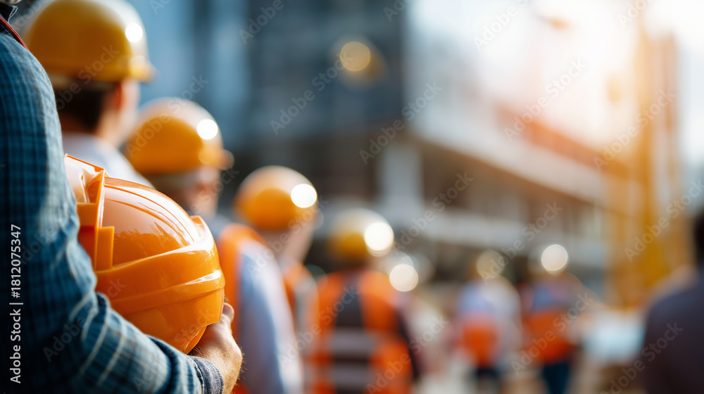 Stock-Foto „Faceless construction workers at groundbreaking ceremony ...