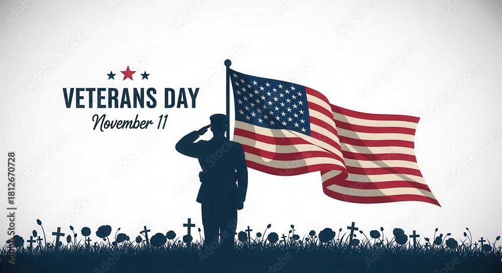 Remembering heroes on Veterans Day with an American flag and honoring ...