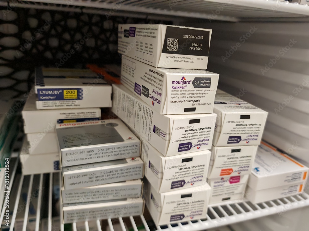 Stock-Foto „Prague,Czech Republic-14.01.2026: Pharmacy refrigerator ...