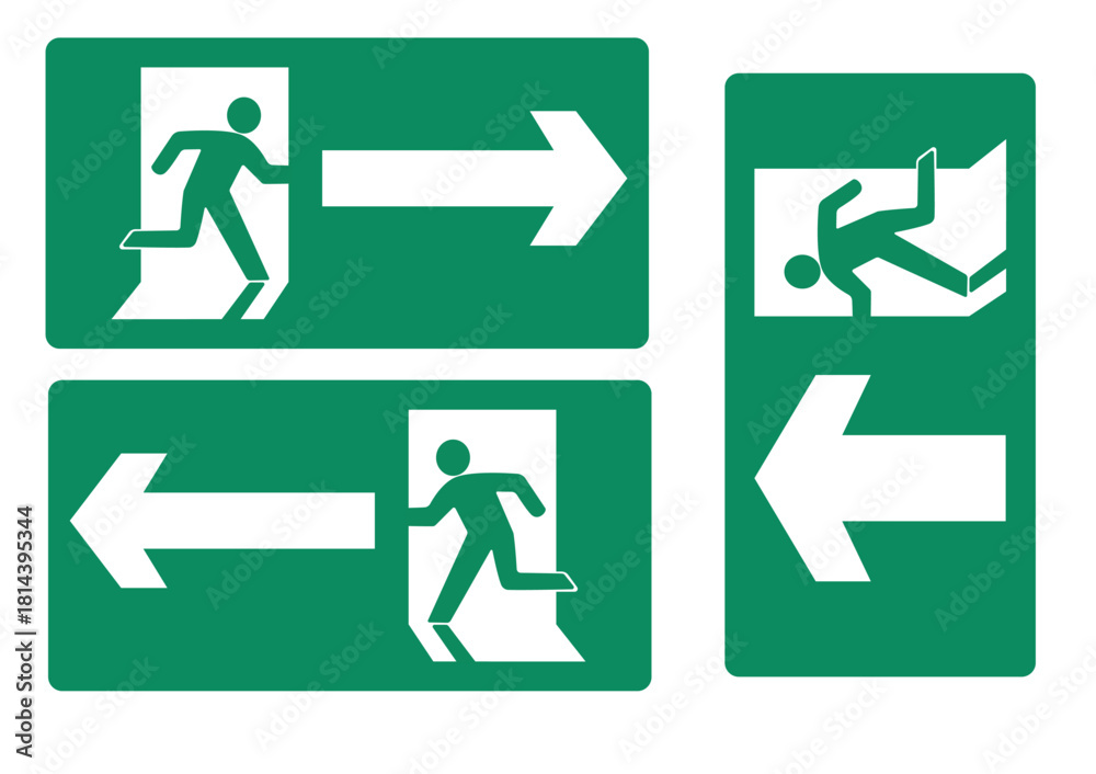 Evacuation direction signs and emergency exit signs. Can be used as ...