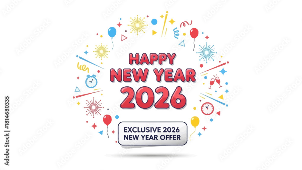 New Year 2026: Festive graphic design of the Happy New Year 2026 text ...