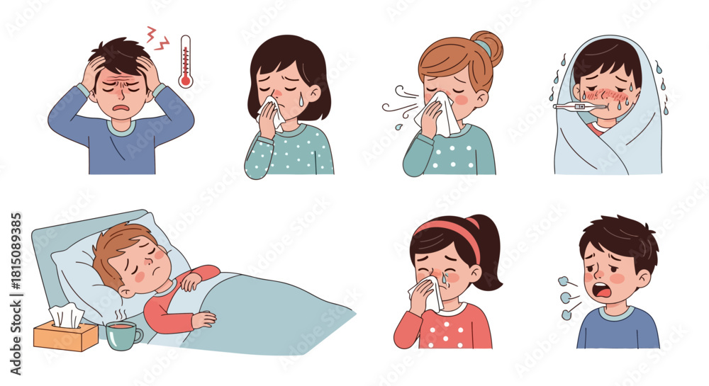 Collection of People Suffering from Illness Symptoms Cartoon Stock ...