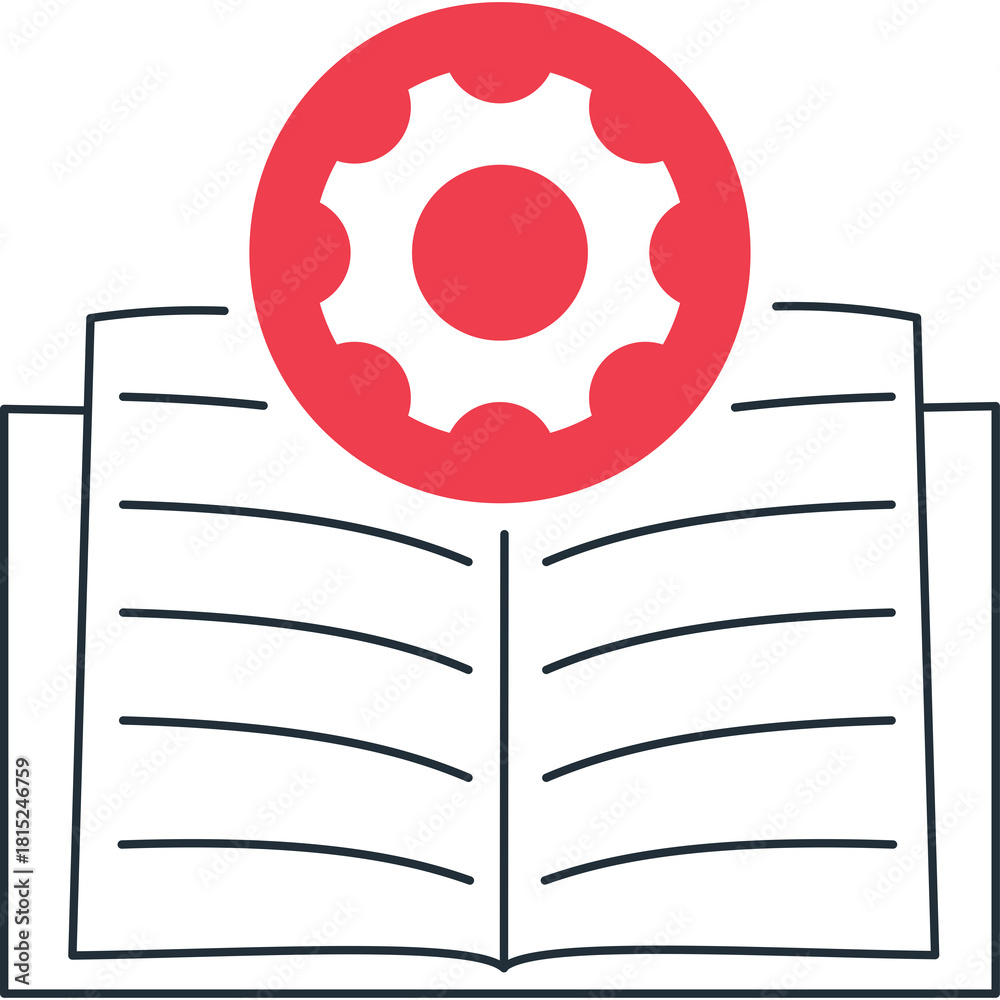 Open Book With Red Gear Symbol Floating Above Indicating Mechanical ...