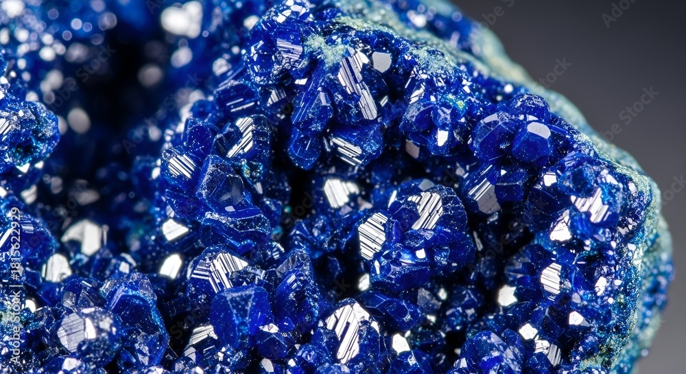 Extreme macro shot capturing the brilliant blue crystalline formations ...
