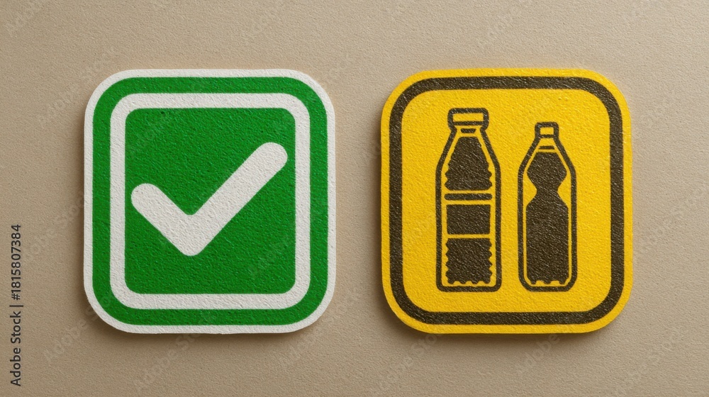 Comparison of two labels featuring a bottle and a check mark to ...