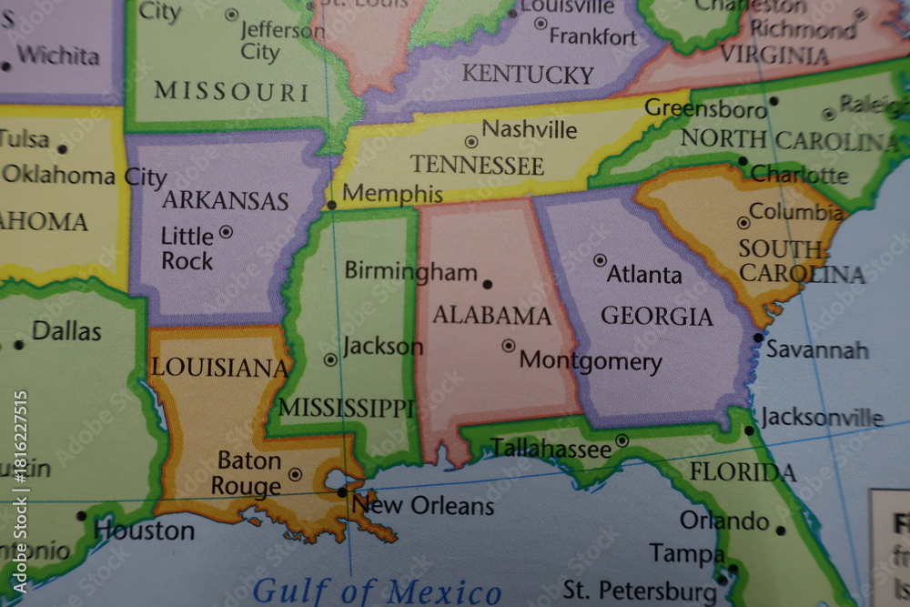 Mid-Atlantic and Southern USA Political Map: Virginia, North Carolina ...