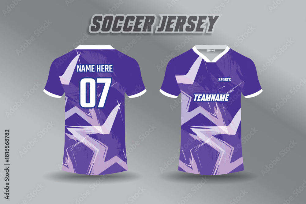 Modern purple soccer jersey design template, front and back view for ...